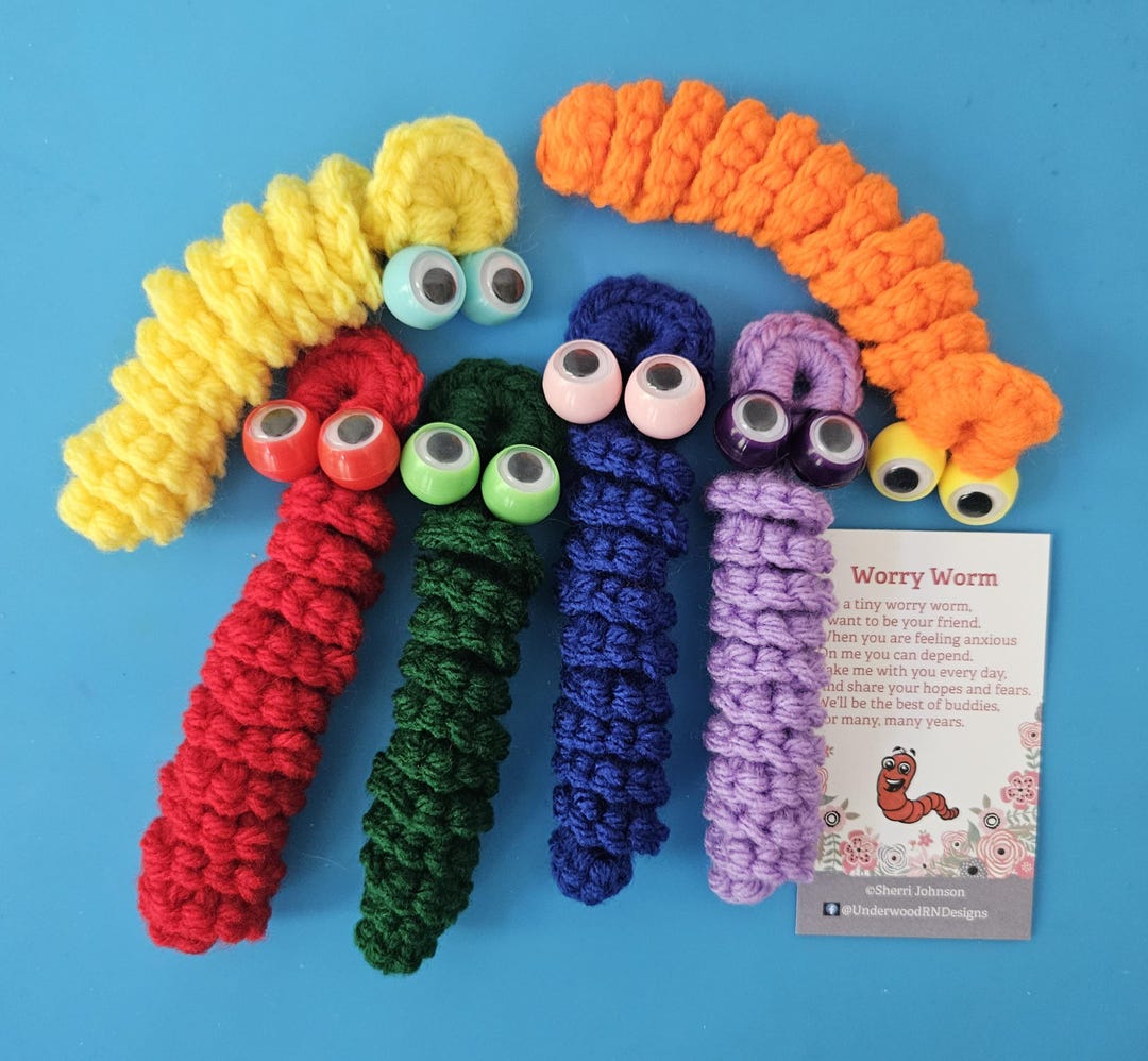 Crochet Worry Worms - Set of 6, With Poem Cards. Sensory Fidget ...