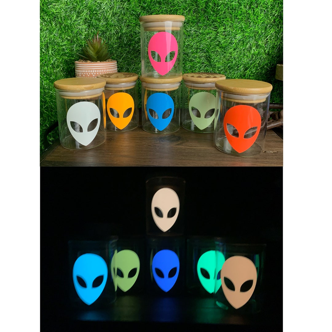 Stashjar Smell Proof Jar With Lid Space Alien Glow in the Dark Canister ...