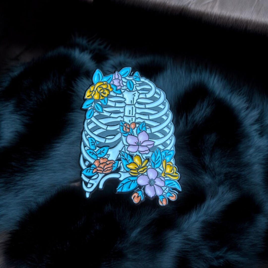 Rib Cage Enamel Pin / Pretty Skeleton With Flowers / Floral Rib Cage ...