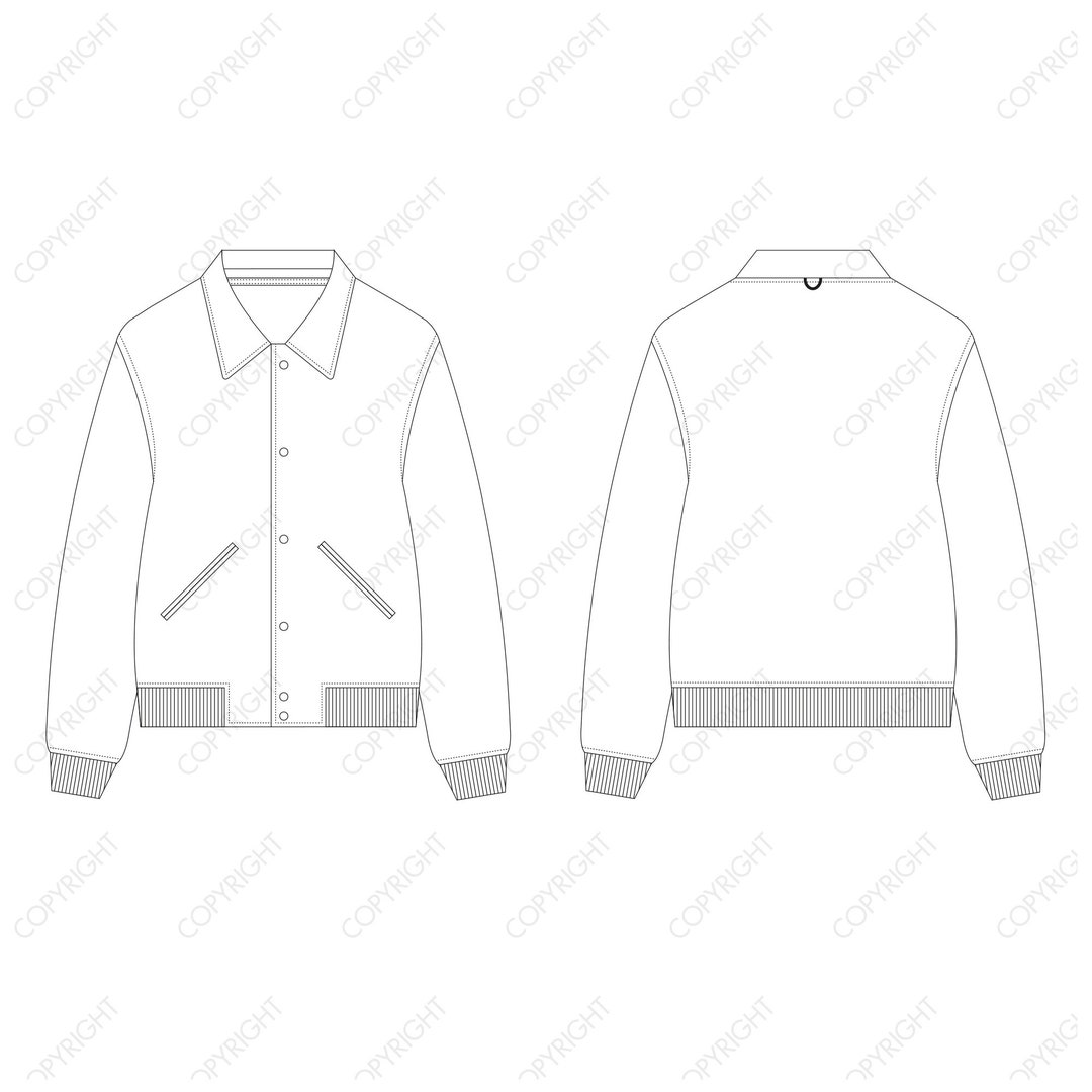 Varsity Jacket With Collar Fashion Flat Templates/technical Drawings ...