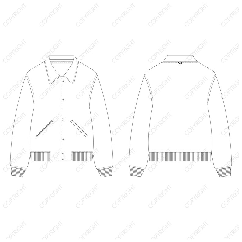 Varsity Jacket With Collar Fashion Flat Templates/technical Drawings ...