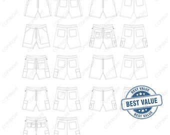 Shorts Fashion Flat Templates / Technical Drawings / Fashion CAD ...