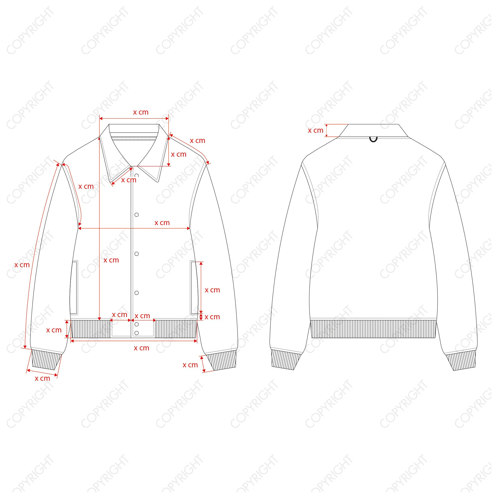 Varsity Jacket Side Pocket Fashion Flat Templates/technical Drawings ...