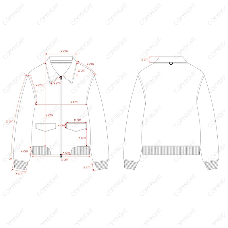 Zip Jacket With Front Pockets Fashion Flat Templates/technical Drawings ...