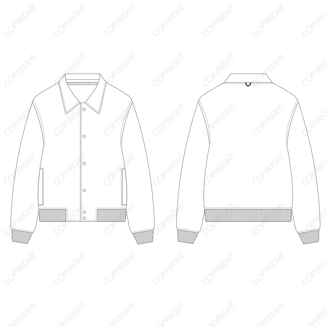 Varsity Jacket Side Pocket Fashion Flat Templates/technical Drawings ...