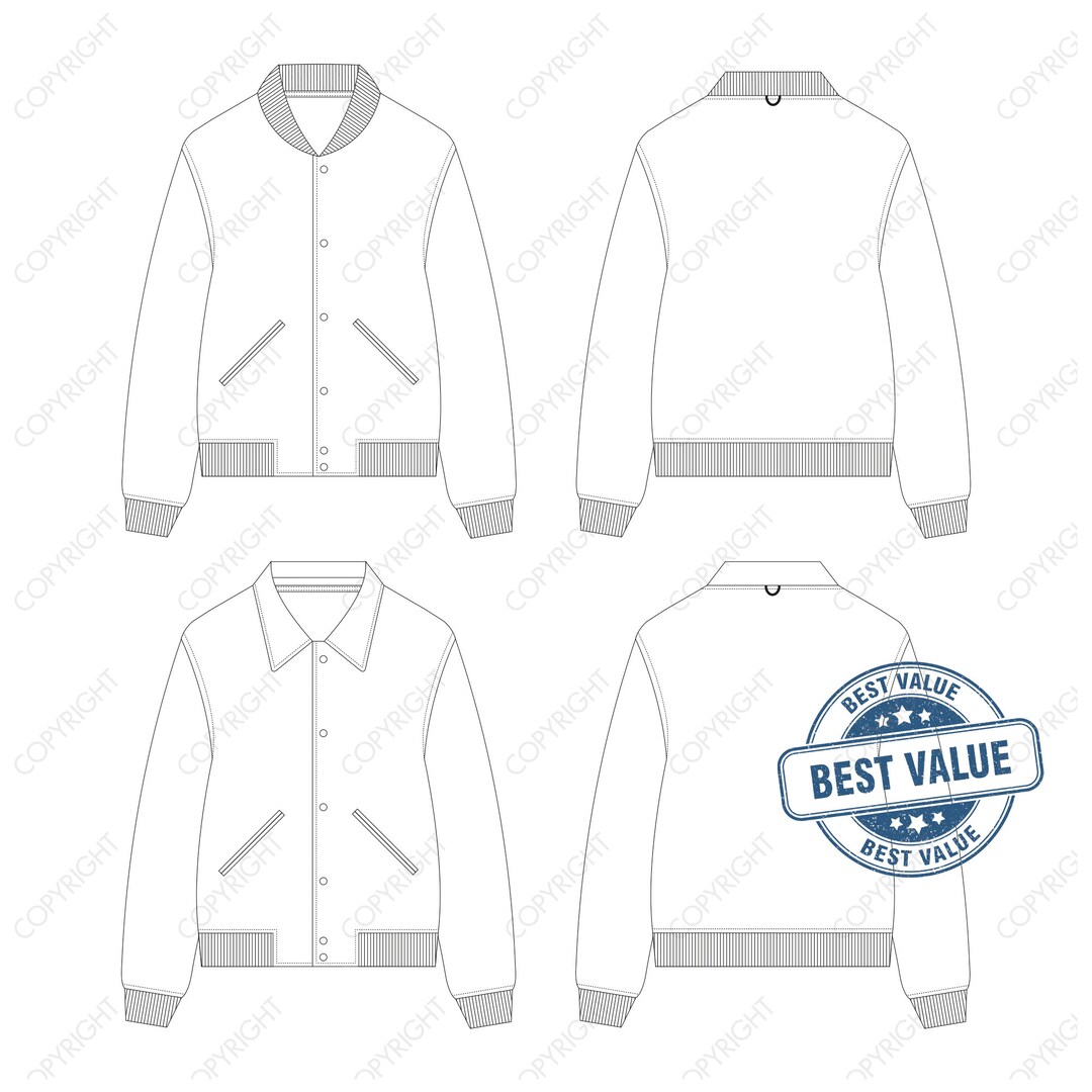 2 in 1varsity Jacket Collar/nocollar Fashion Flat Templates/technical ...