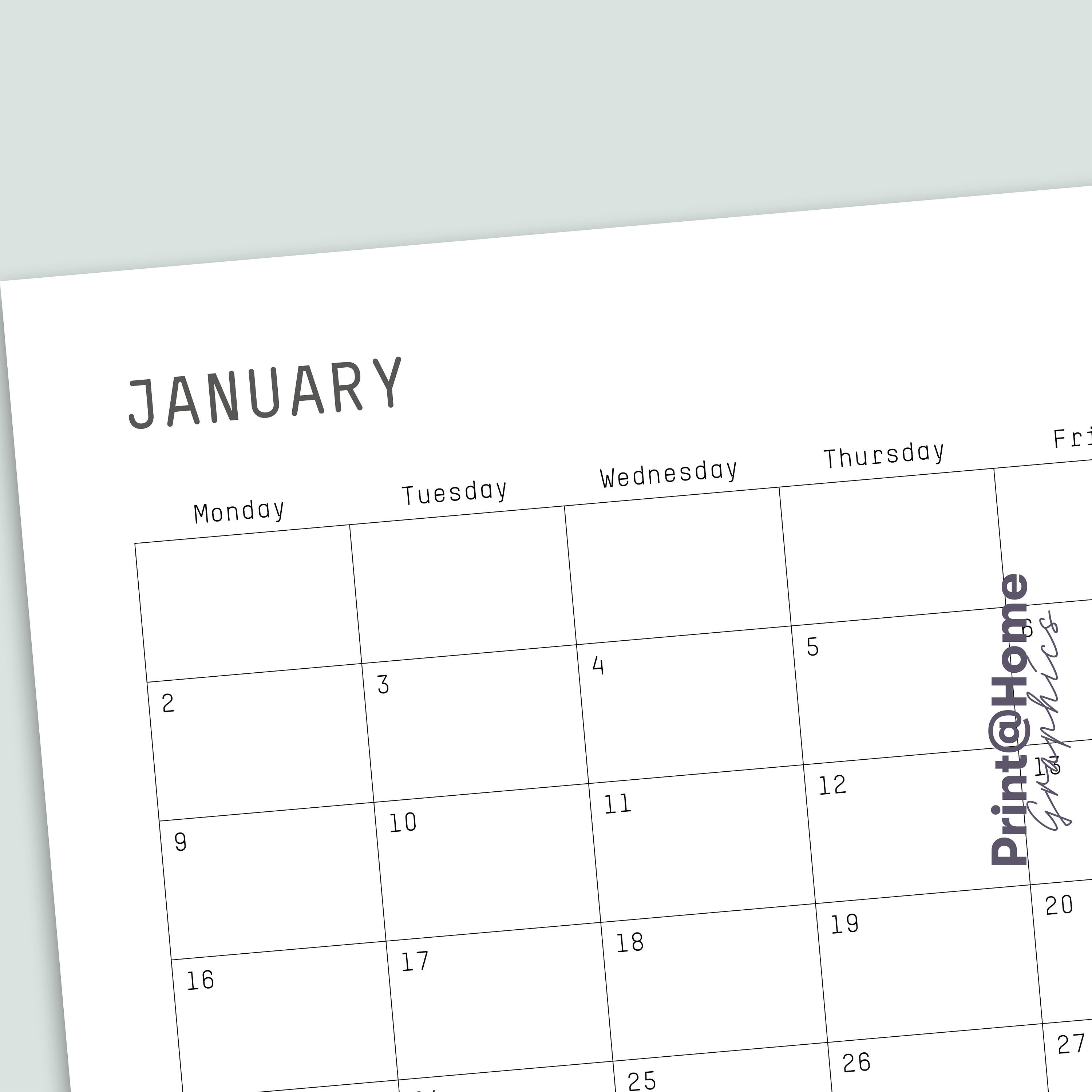 Printable Monthly Blank Calendar, Simple Minimalist Calendar, A4 ...