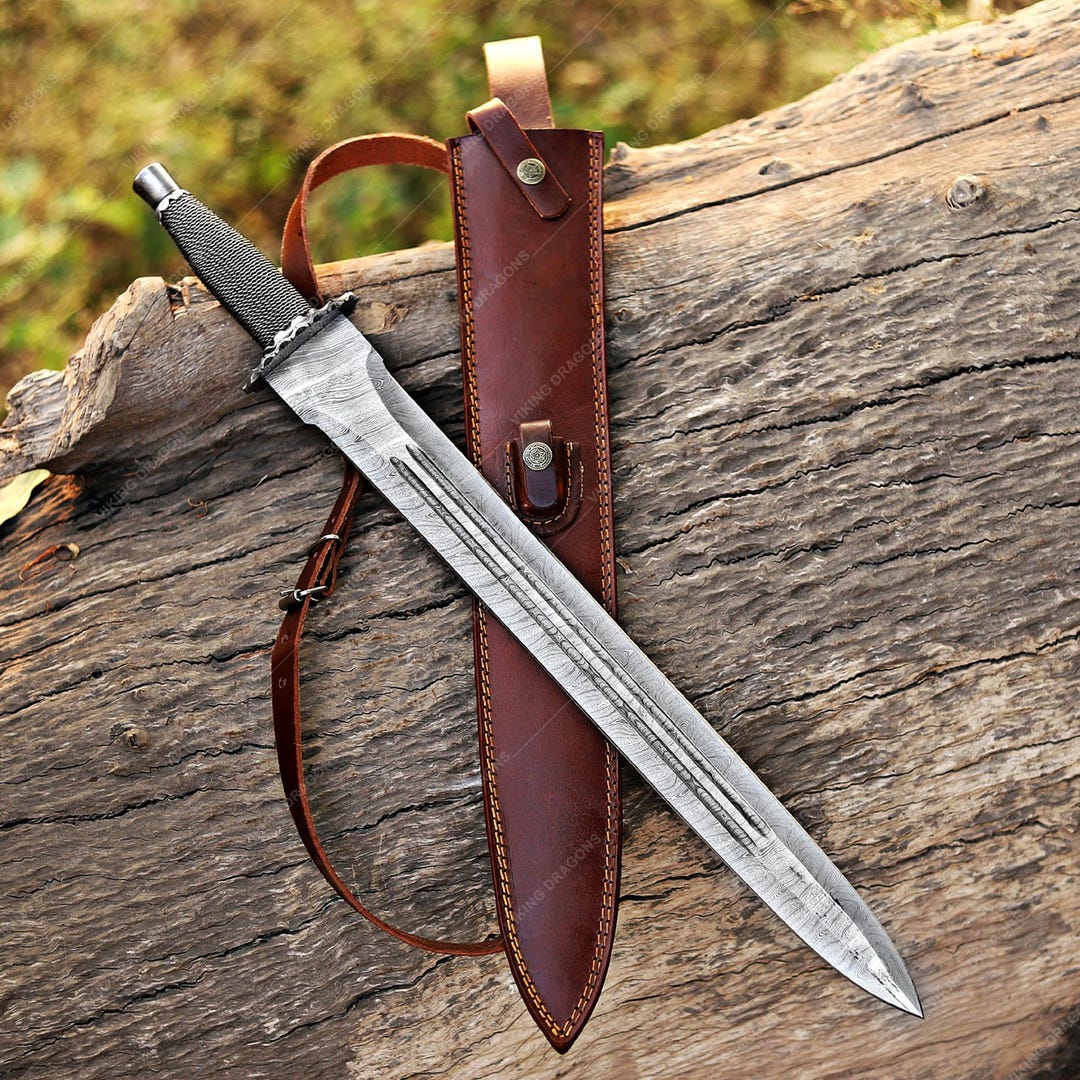Handmade Damascus Steel Short Sword: Viking Medieval Cosplay Training ...