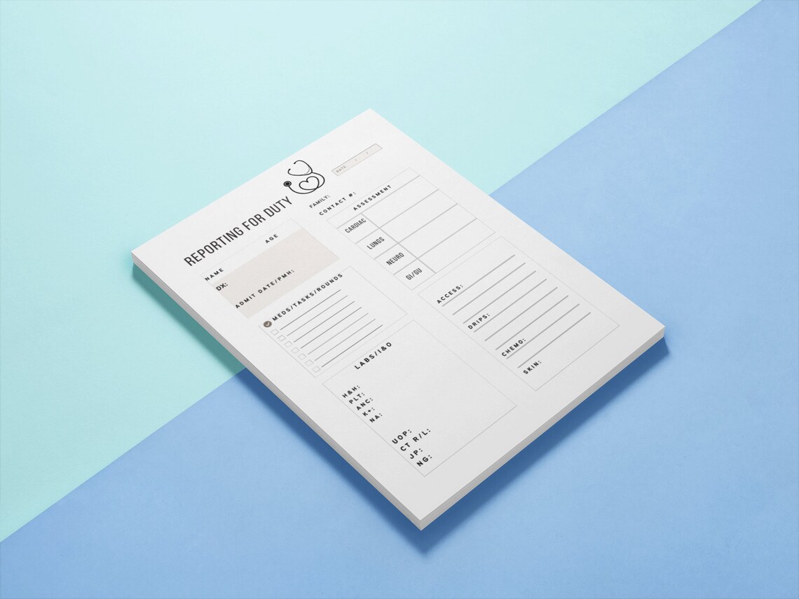 Nurse Report Sheet, Nurse Brain Sheet, Med/oncology Report Sheet ...