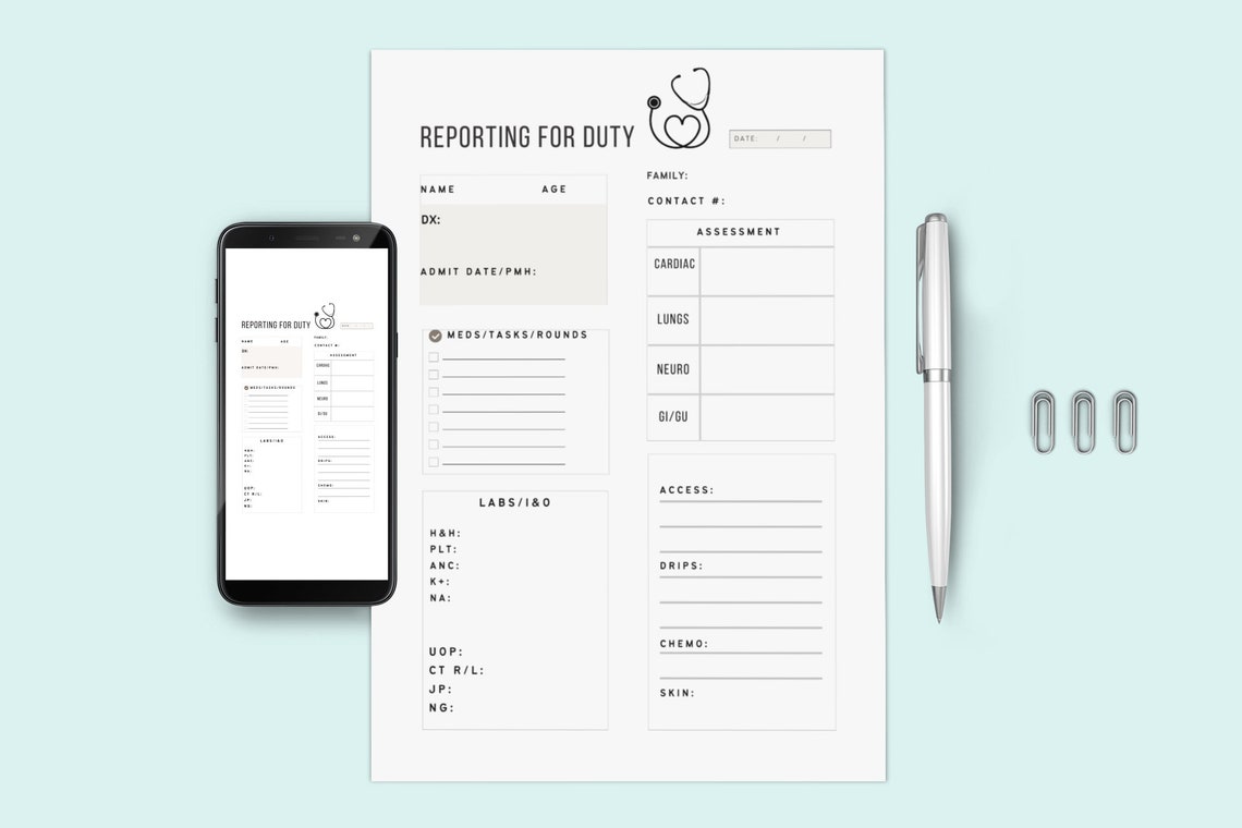 Nurse Report Sheet, Nurse Brain Sheet, Med/oncology Report Sheet ...