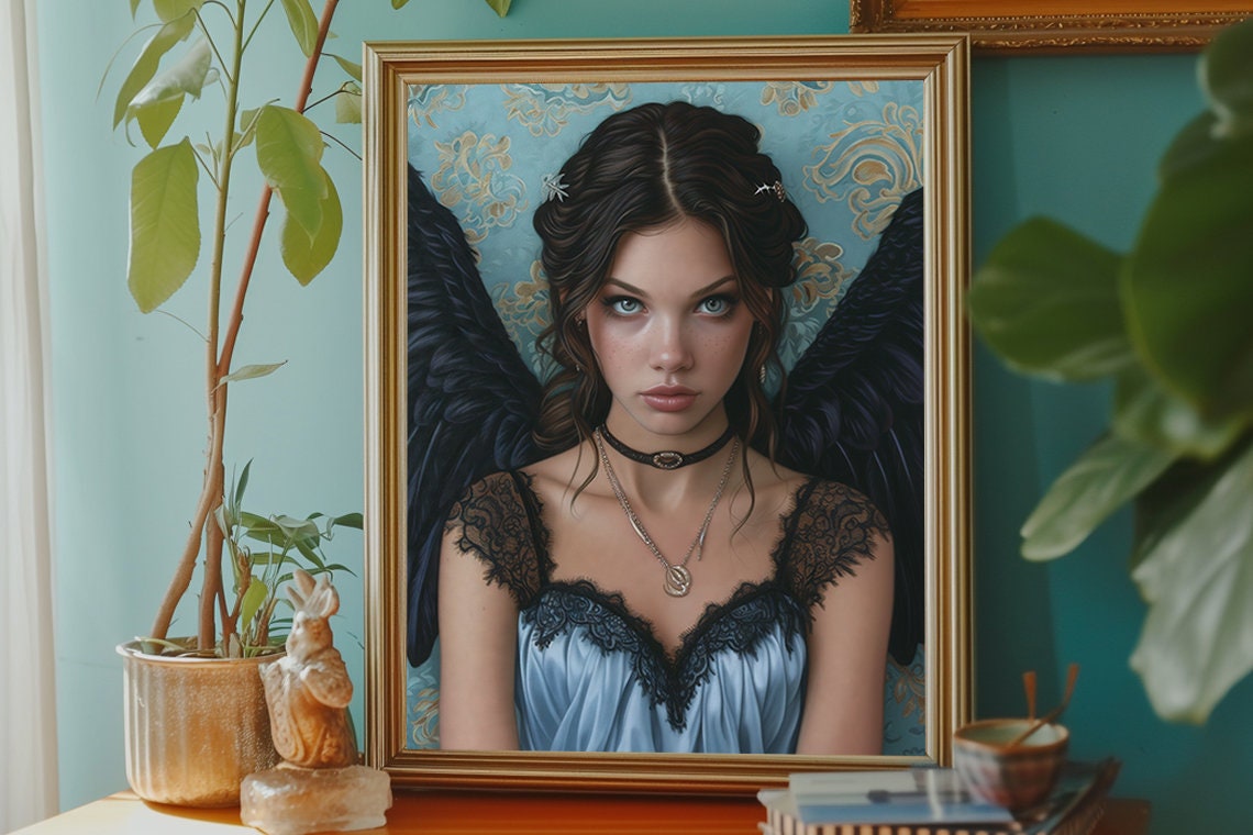 Fallen Angel Wall Art Print, Dark Angel Illustration, Unframed Home ...