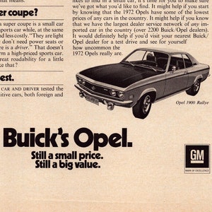 1972 Buick Opel 1900 Rallye Vintage Print Ad Classic Car Advertisement ...
