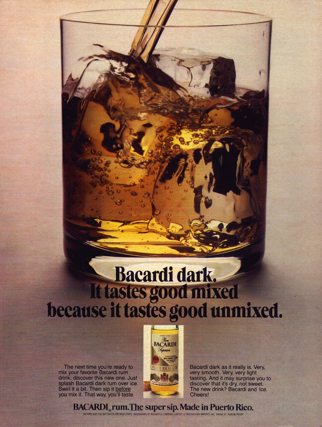 1983 Bacardi Dark Rum Vintage Print Ad, Advertisement, Wall Decor, Bar ...