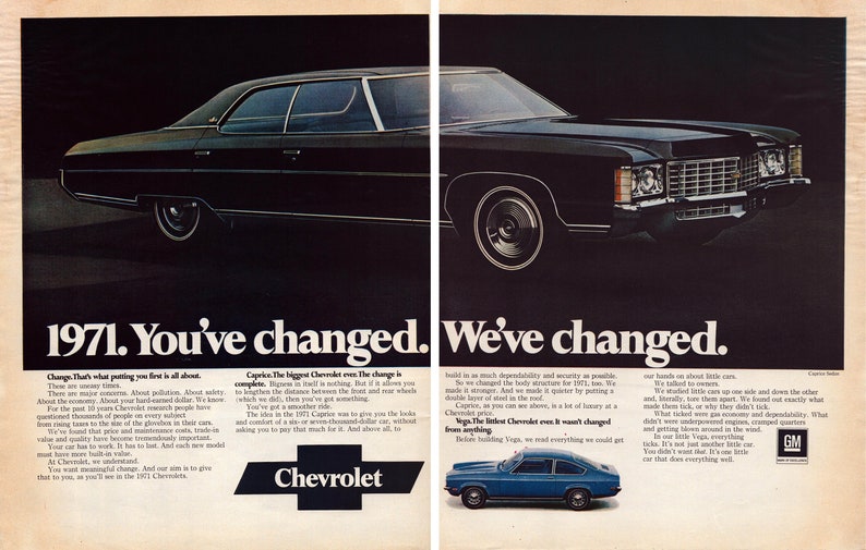 1971 Chevrolet Caprice Vintage Print Ad, Classic Car Wall Decor Garage ...