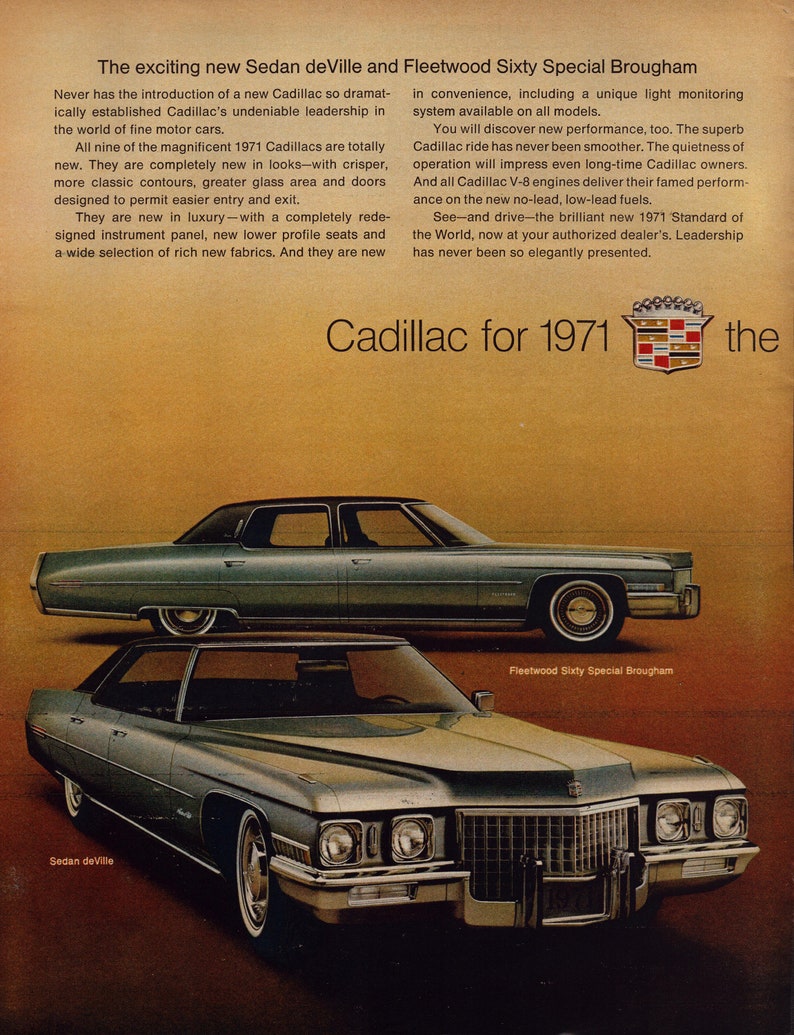 1971 Cadillac Autos Vintage Print Ad, Retro Classic Car Advertisement ...