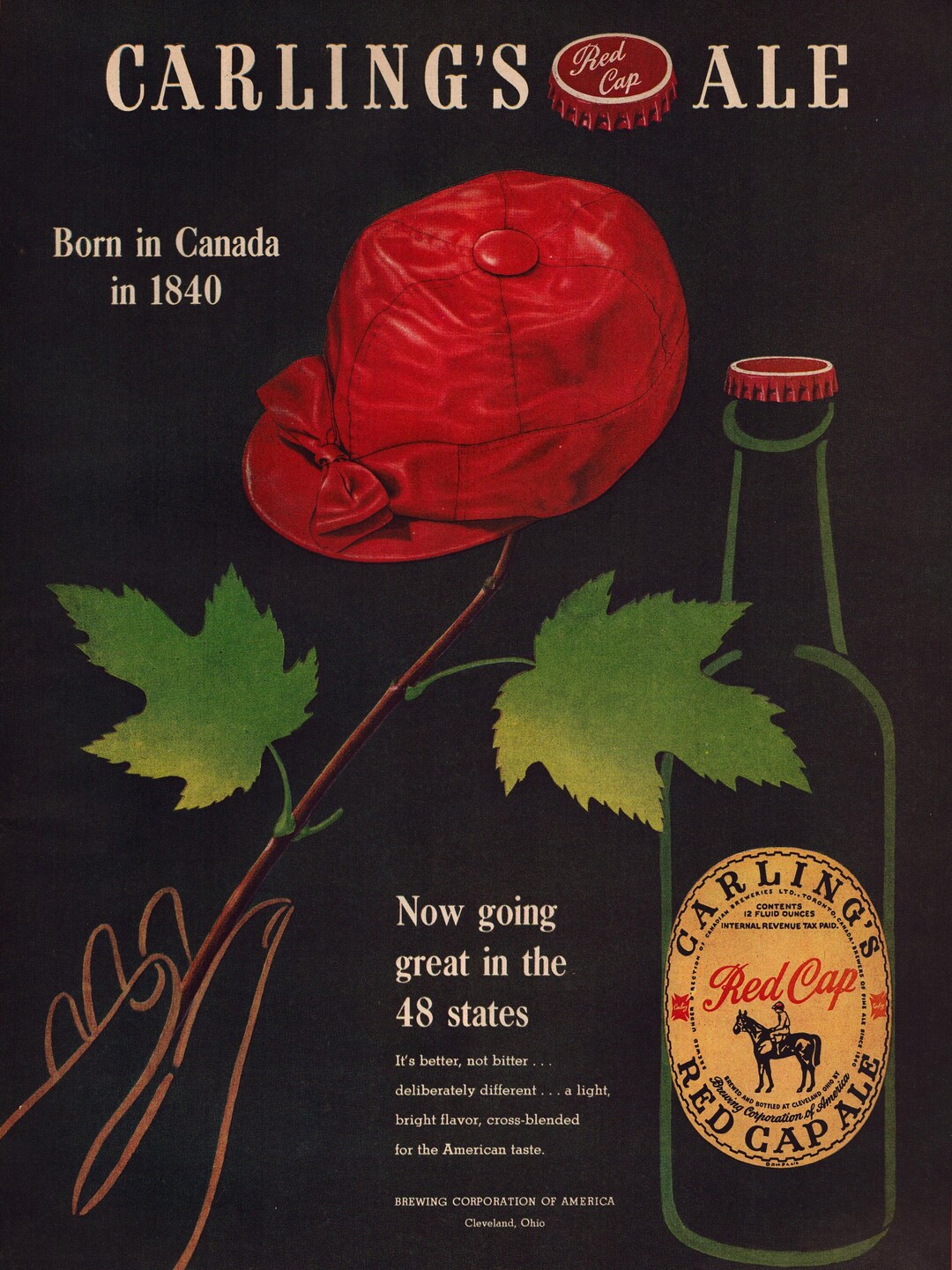 1947 Carling's Red Cap Ale Vintage Print Ad: Canadian Beer ...