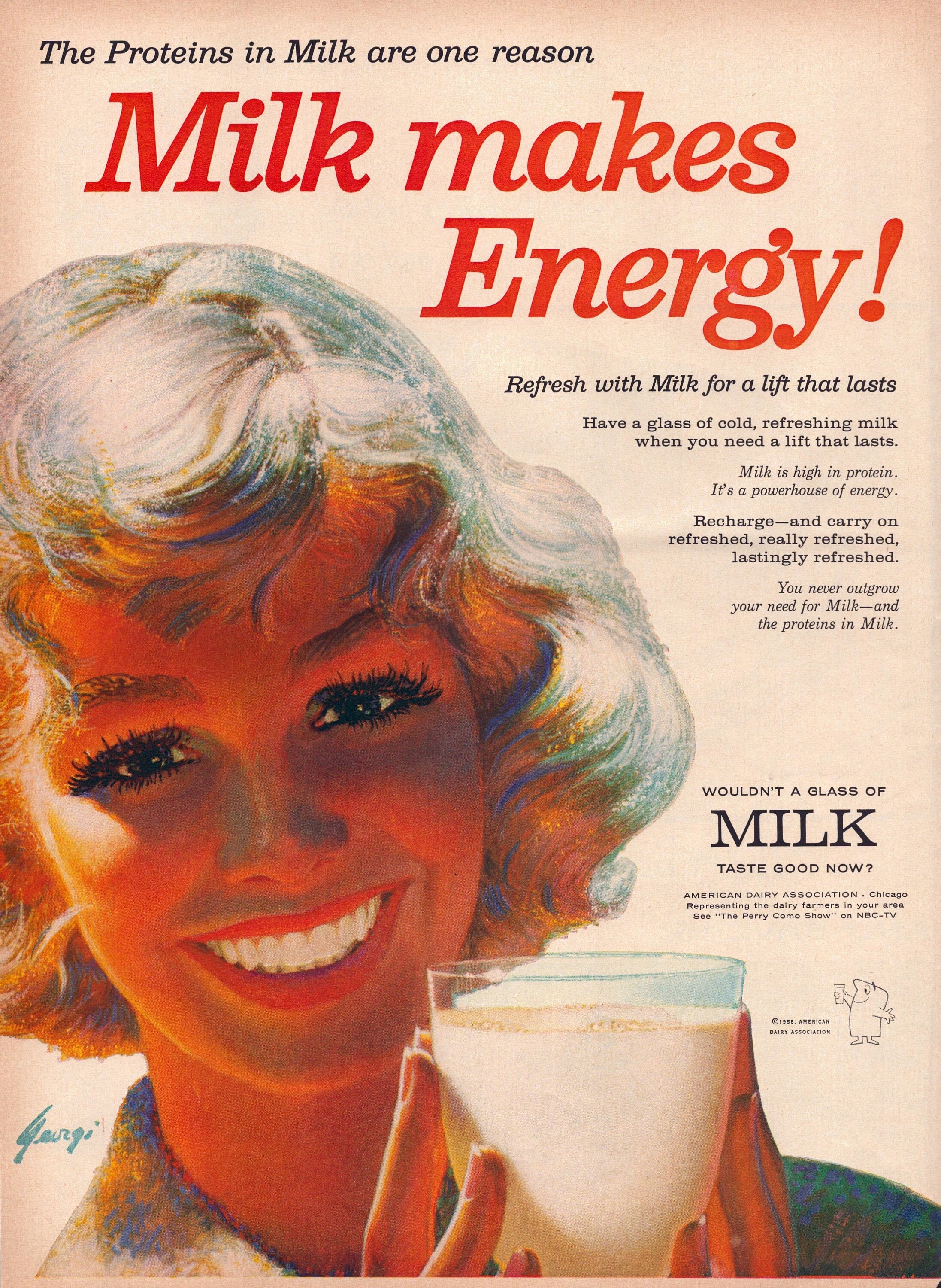1958 Milk Makes Energy! Vintage Print Ad, American Dairy Association ...