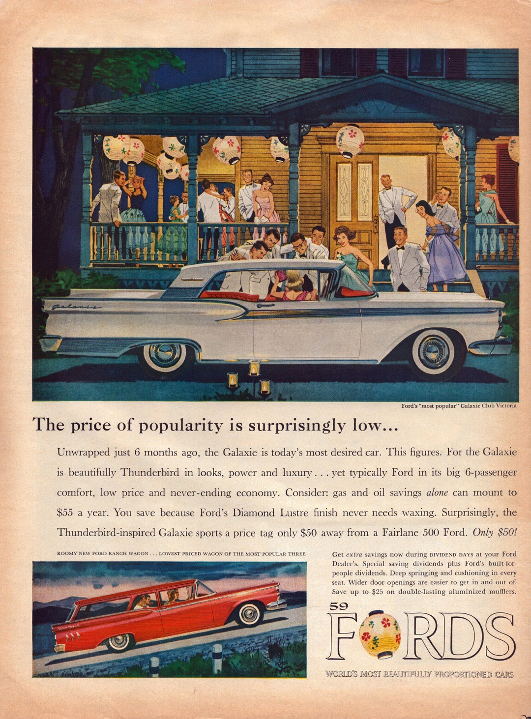 1959 Ford Thunderbird-inspired Galaxie Club Victoria Vintage Print Ad ...