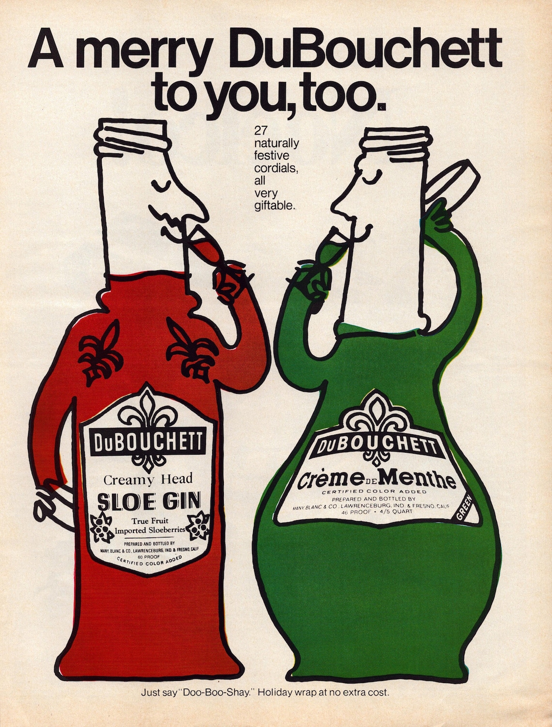 1970 Dubouchett Sloe Gin and Creme De Menthe Vintage Print Ad ...