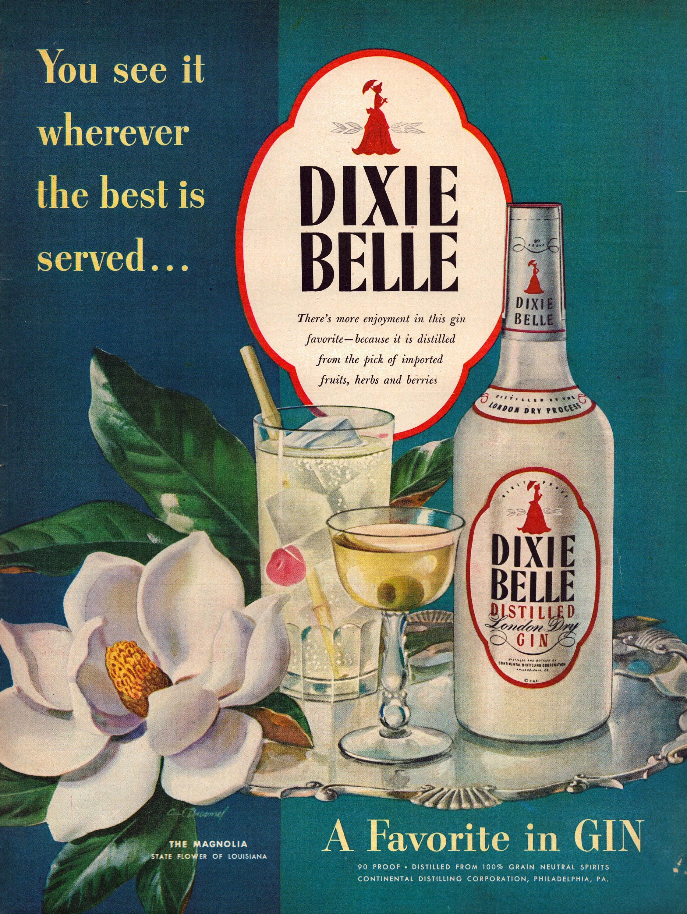 1947 Dixie Belle Distilled Gin Vintage Print Ad, Retro Classic Ad ...
