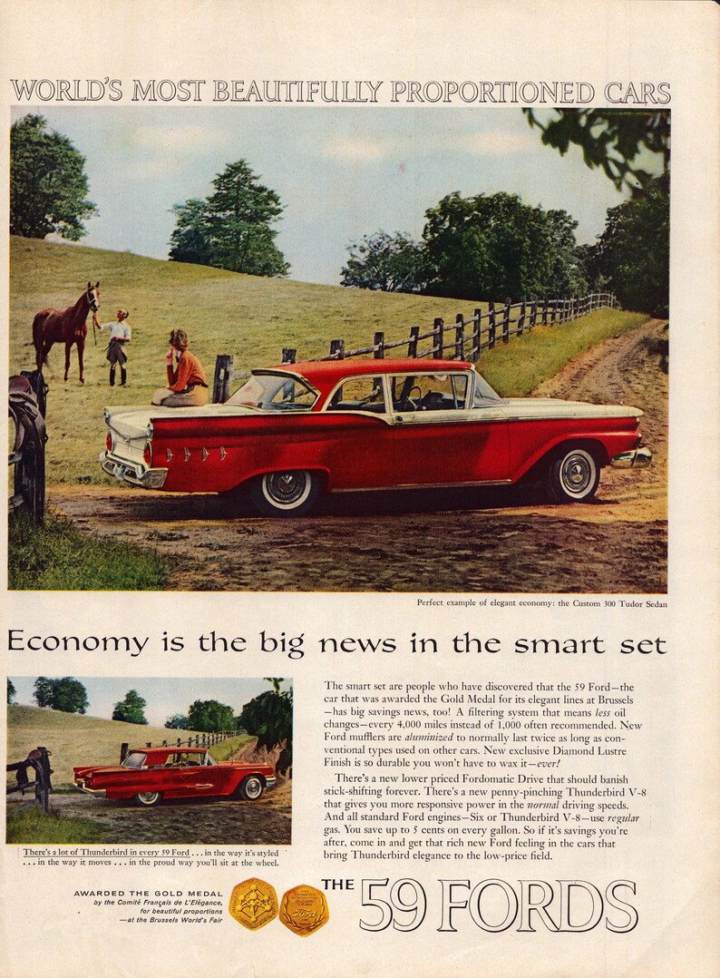 1959 Ford Custom 300 Tudor Sedan Vintage Print Ad, Retro Classic Car ...