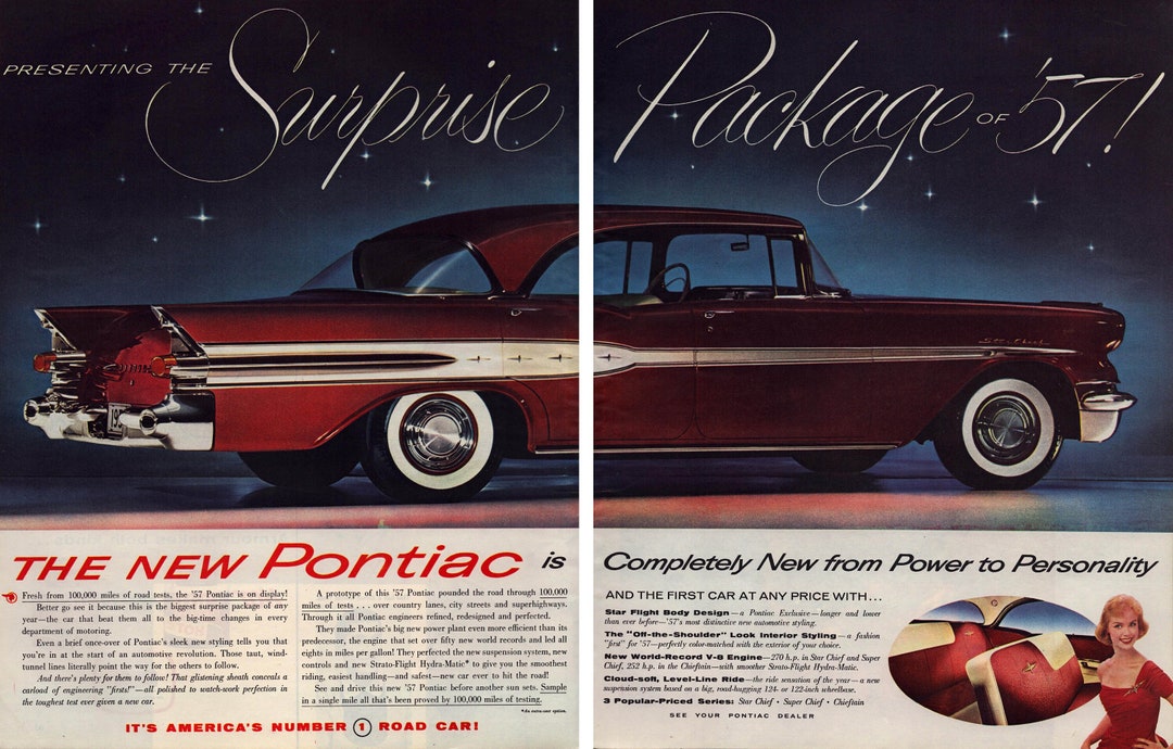 Vintage Car Wall Art 1957 Pontiac Classic Auto Decor Garage Gift for ...