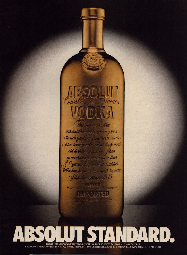 1989 Absolut Vodka Print Ad: Retro Bar Wall Decor - Etsy