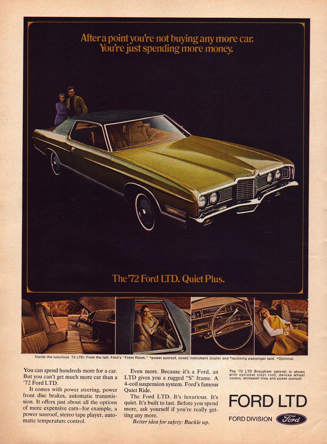 1972 Ford LTD Brougham Vintage Print Ad Car Enthusiast Gift Wall Decor ...