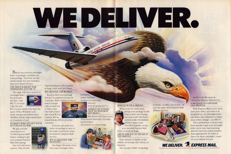 1989 United States Postal Service Express Mail Vintage Print Ad, USPS ...
