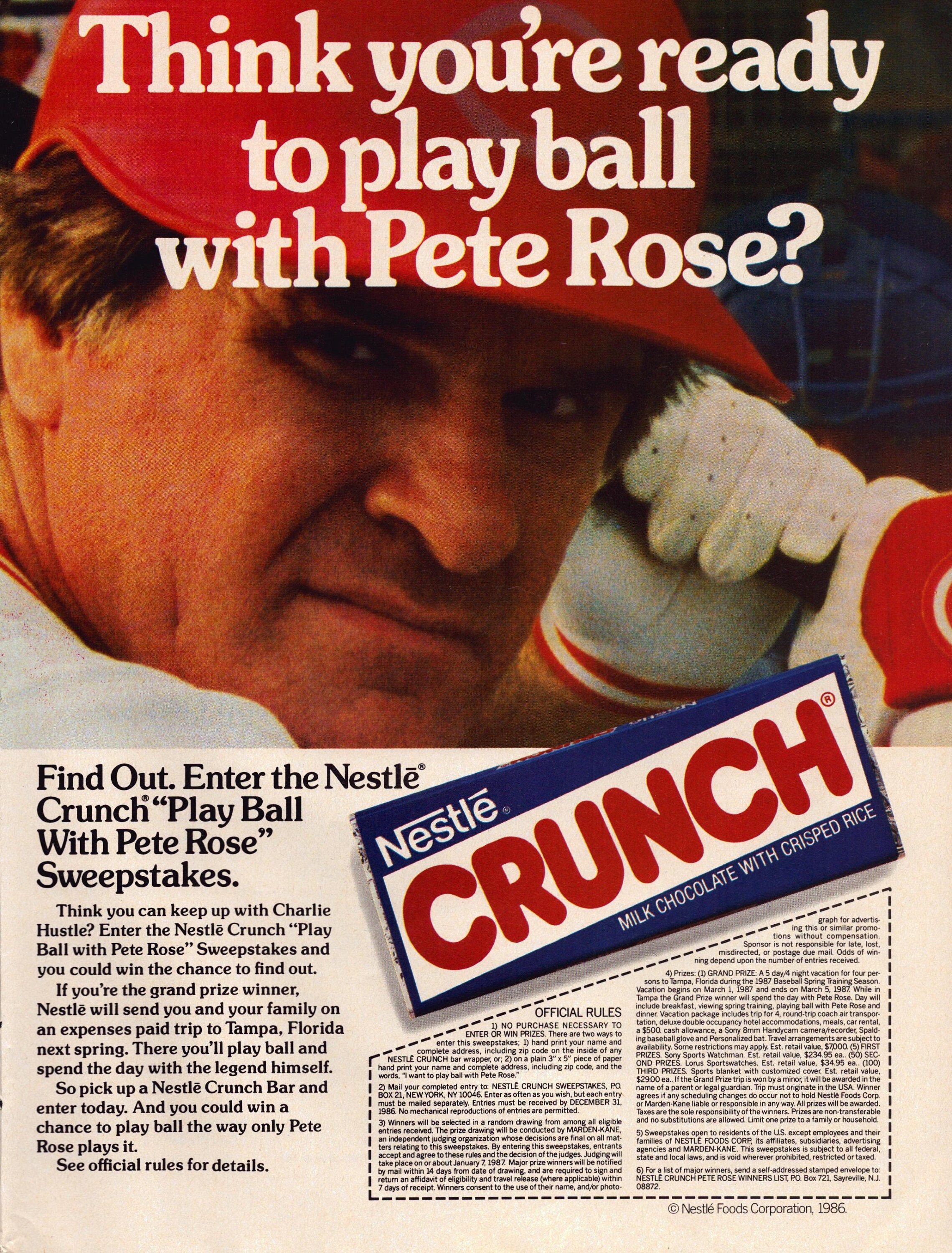 1986 Nestle Crunch Bar Vintage Print Ad, Pete Rose, Retro Classic ...