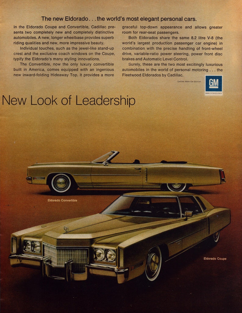 1971 Cadillac Autos Vintage Print Ad, Retro Classic Car Advertisement ...
