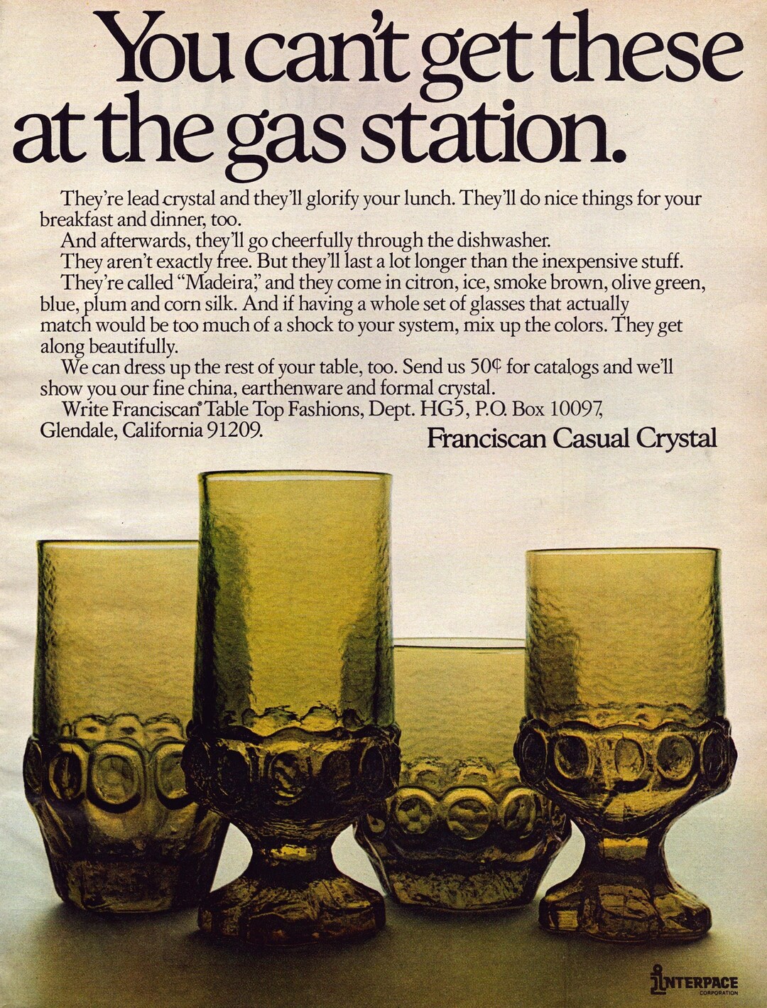 1972 Franciscan Casual Crystal Vintage Print Ad, Madeira Lead Crystal ...