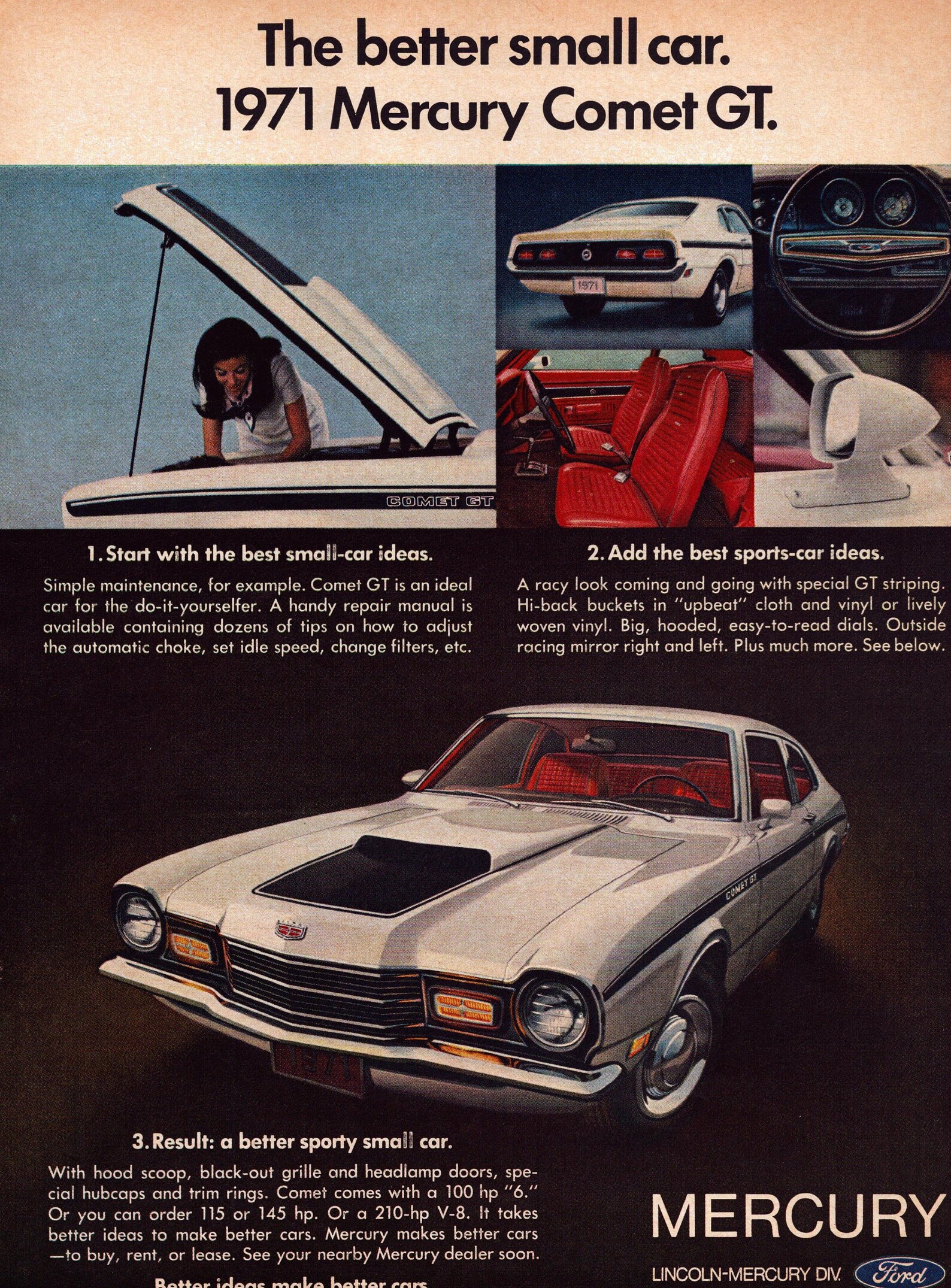 1971 Mercury Comet GT Vintage Print Ad, Retro Classic Car Advertisement ...