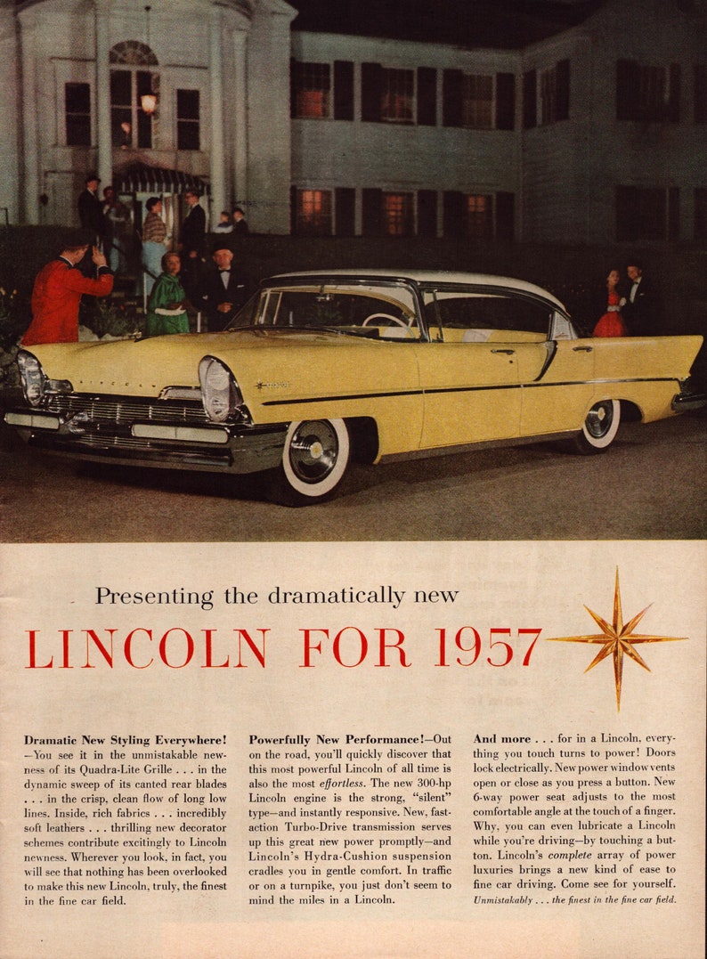 Vintage Car Wall Art 1957 Lincoln Premiere Classic Auto Decor Garage ...