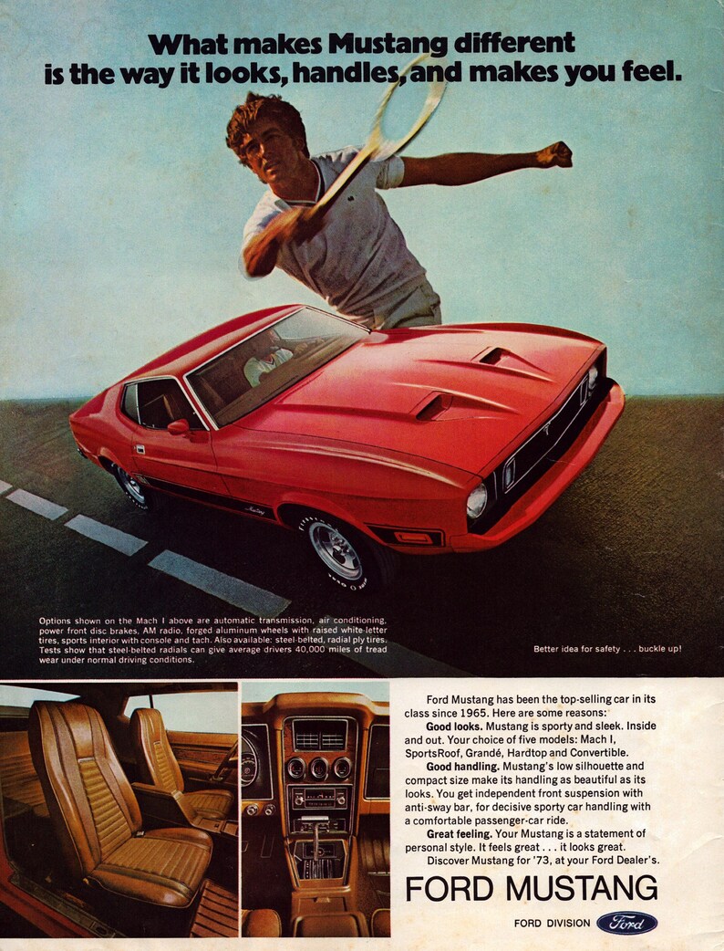 1973 Ford Mustang Mach 1 Auto Vintage Print Ad, Retro Classic Car ...