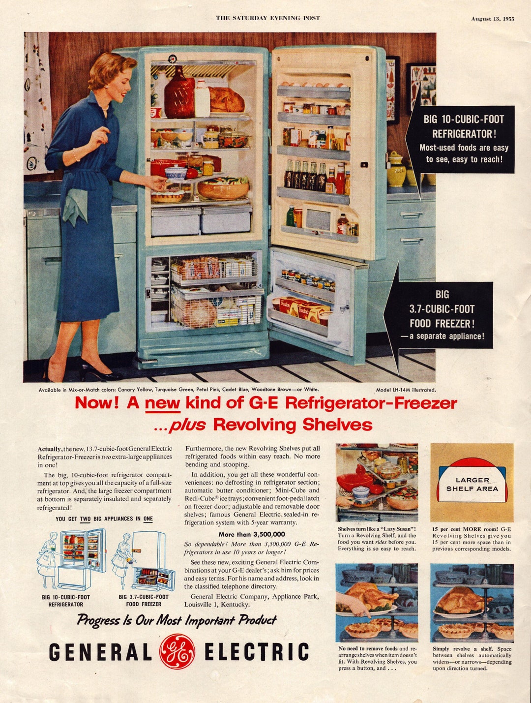1955 GE Refrigerator-freezer Vintage Print Ad Appliance Kitchen ...