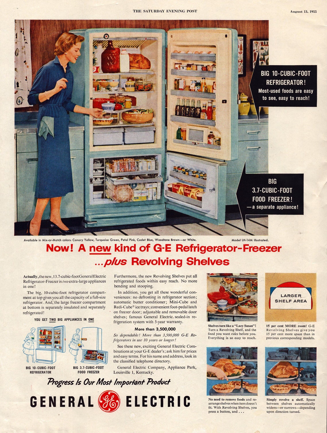 1955 GE Refrigerator-freezer Vintage Print Ad, Retro Appliance Print ...