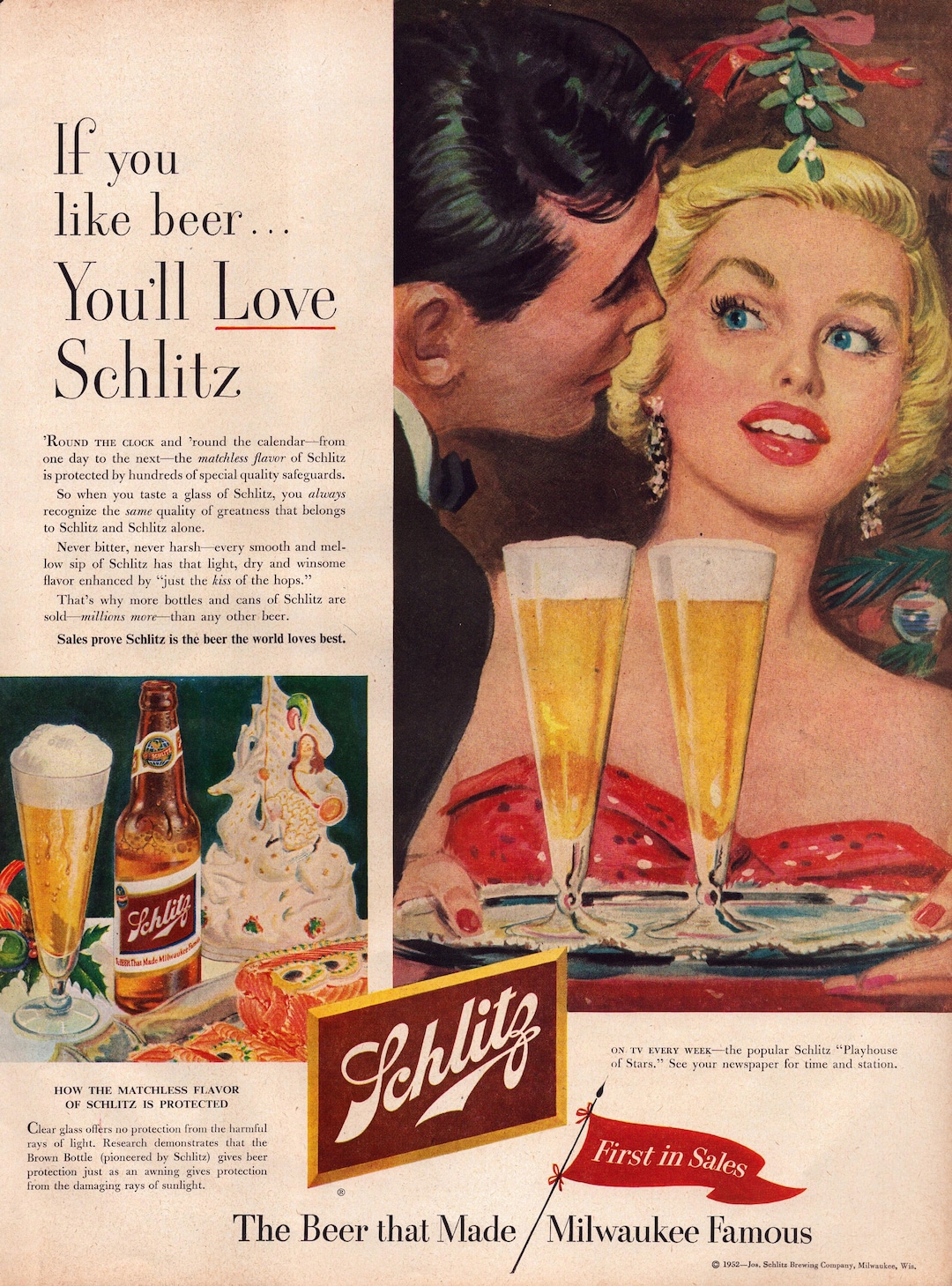 1952 Schlitz Beer Vintage Print Ad If You Like Beer - Etsy