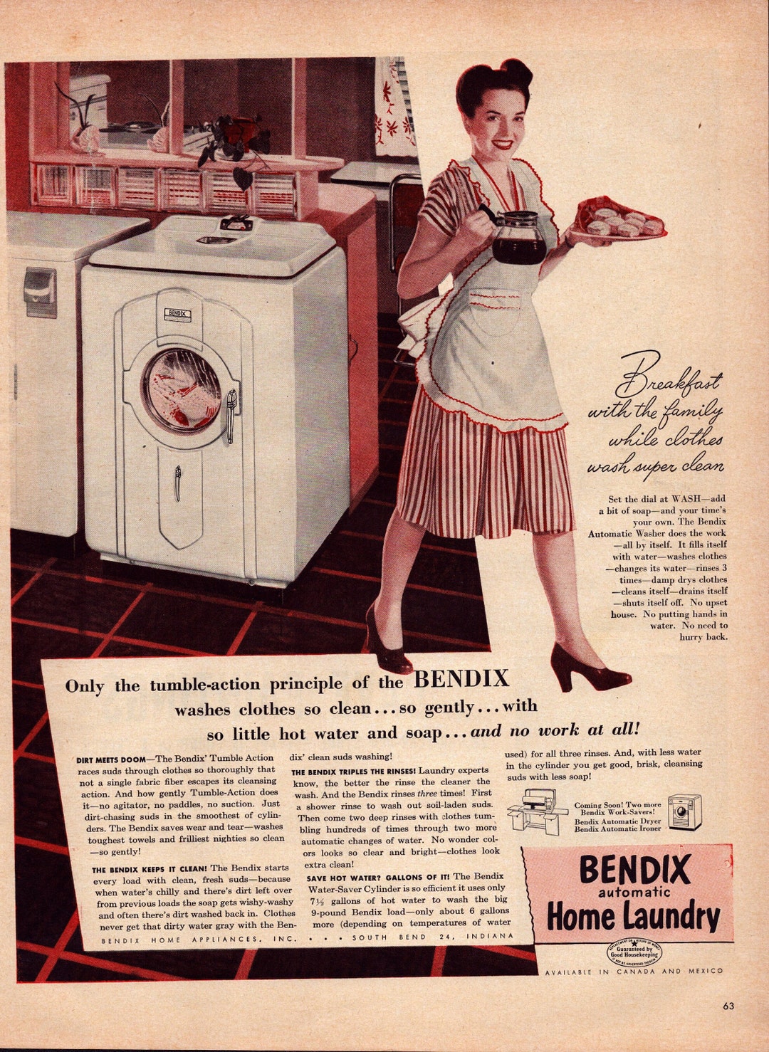 1947 Bendix Automatic Home Laundry Vintage Print Ad, Retro Classic Ad ...