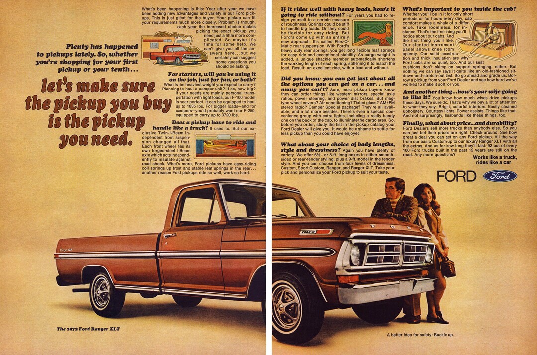 1972 Ford Ranger XLT Pickup Truck Vintage Print Ad, Retro Classic Truck ...