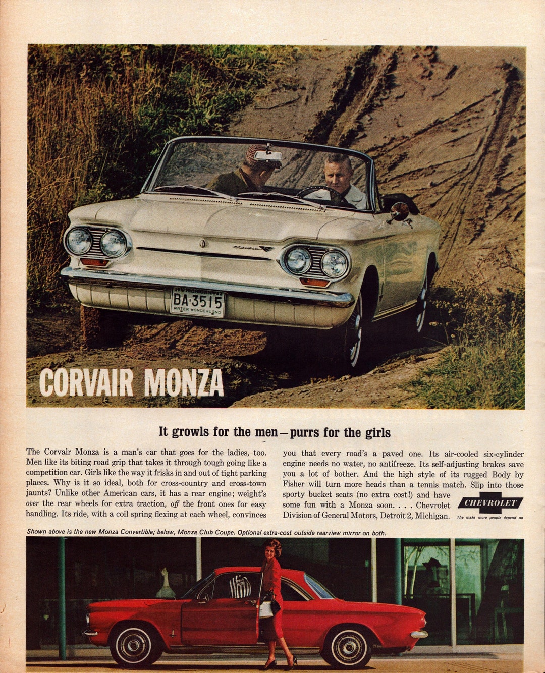 1963 Chevy Corvair Monza Ad: Retro Classic Car Garage Decor - Etsy