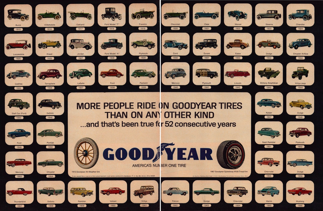 1967 Goodyear Tires Vintage Print Ad, Poster With 52 Years of Classic ...