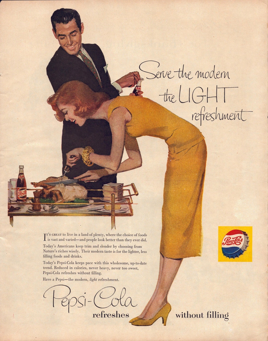 1956 Pepsi-cola Vintage Print Ad, Andy Virgil Artist, Serve the Modern ...
