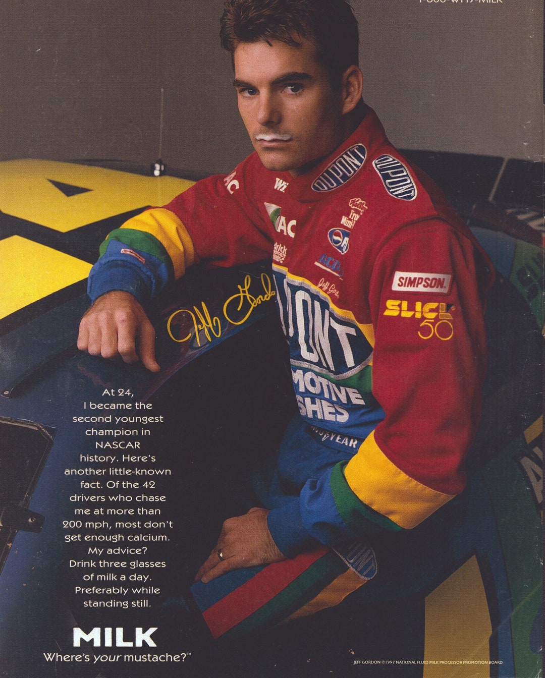 1998 NASCAR Jeff Gordon Milk Mustache Vintage Magazine Print Ad ...
