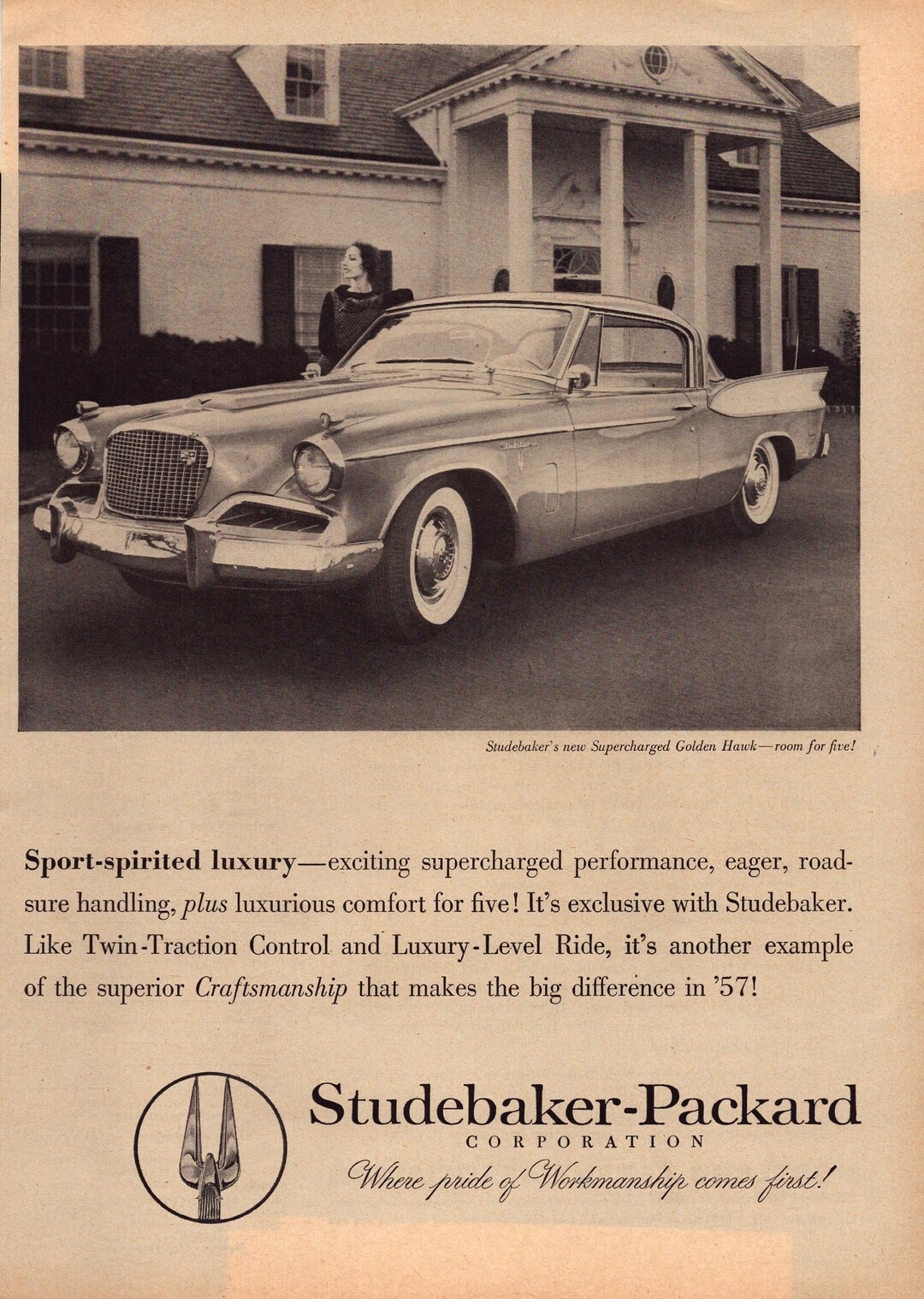1957 Studebaker Supercharged Golden Hawk Vintage Print Ad, Retro ...