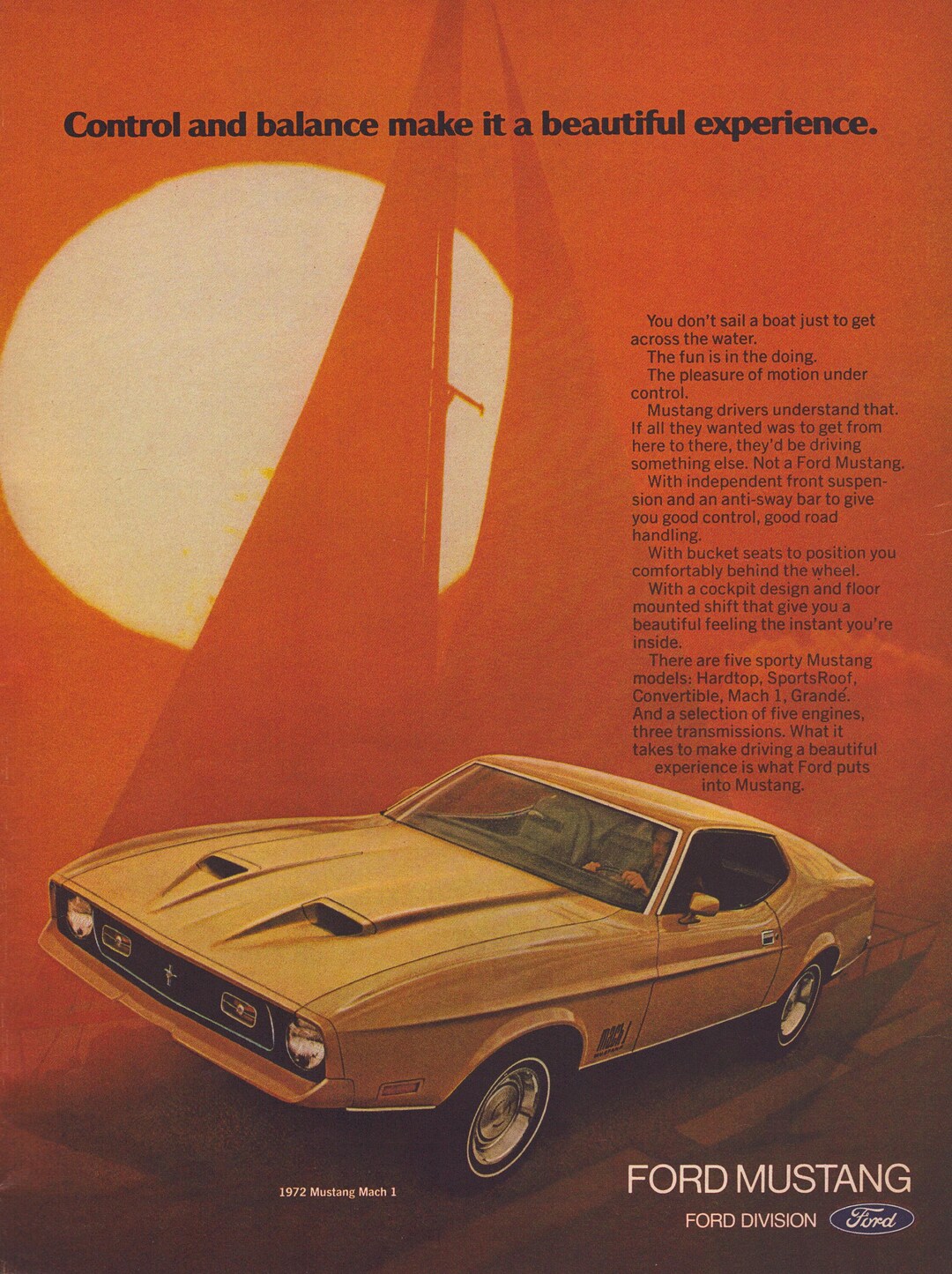 1972 Ford Mustang Yellow Mach 1 Sport Coupe Vintage Print Ad, Retro ...