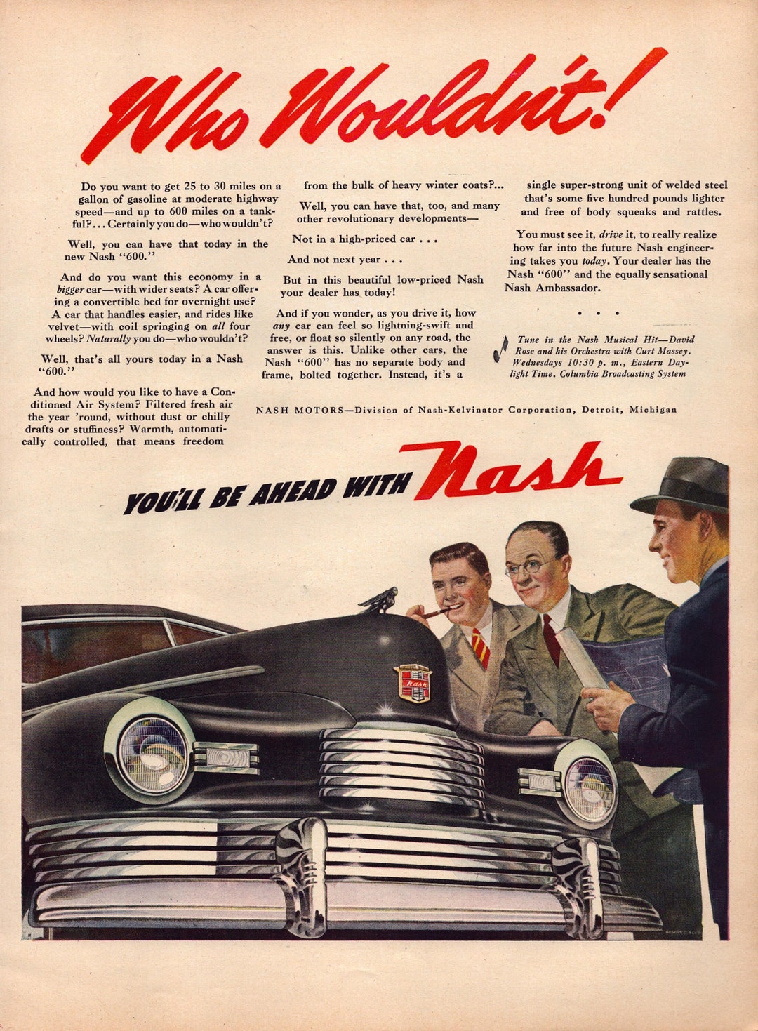 1946 Nash 600 Car Print Ad: Retro Garage Wall Decor - Etsy