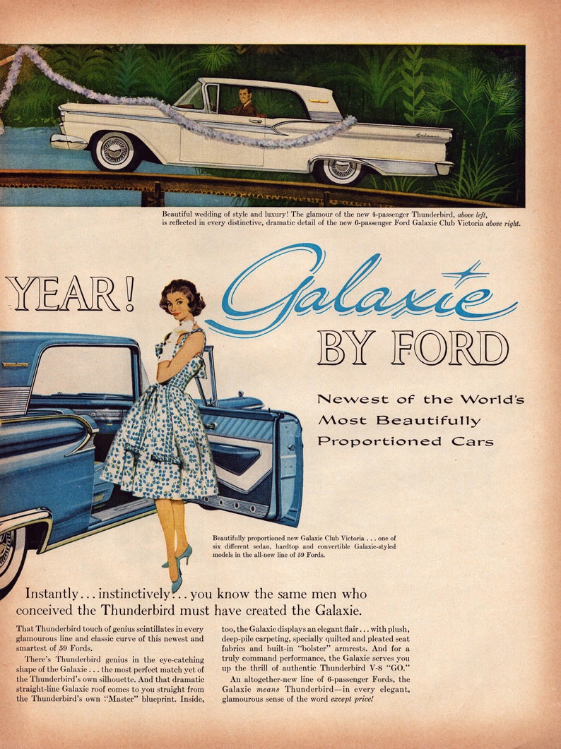 Vintage Car Wall Art 1959 Ford Galaxie Classic Auto Decor Garage Gift ...