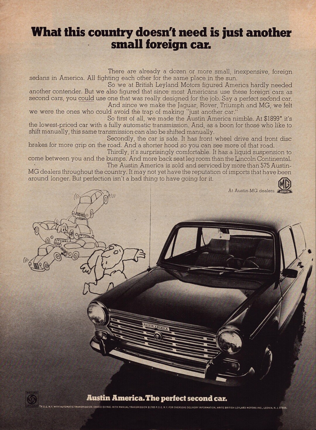 Vintage Car Wall Art 1969 Austin America British Leyland Classic Auto ...