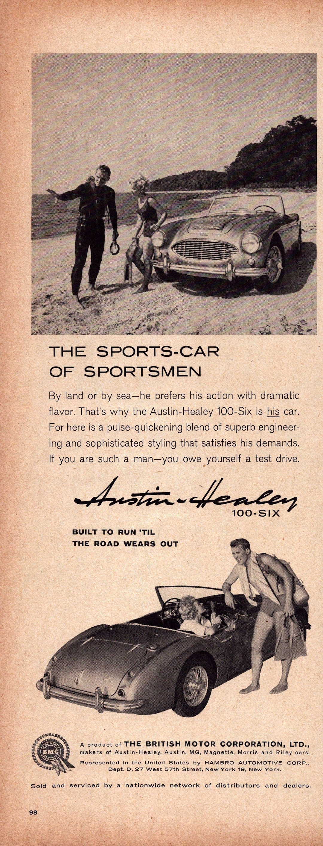 1959 Austin-healey 100-six Vintage Print Ad, the Sports Car of ...